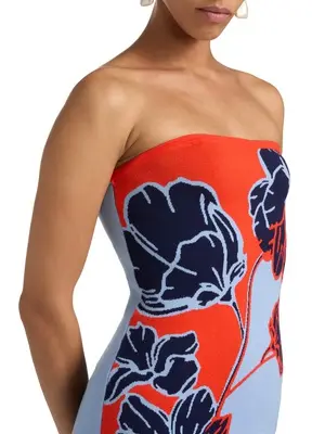 MILLY Simone Floral Knit Strapless Midi-dress