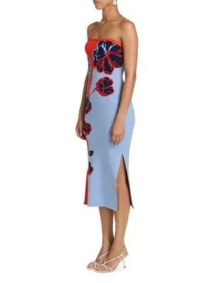 MILLY Simone Floral Knit Strapless Midi-dress