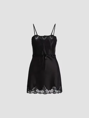 LoveShackFancy Sanna Lace-trimmed Satin Minidress - Black