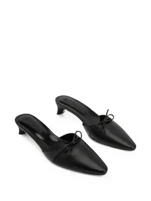 By Far Babybow Leather Heeled Mules - Black