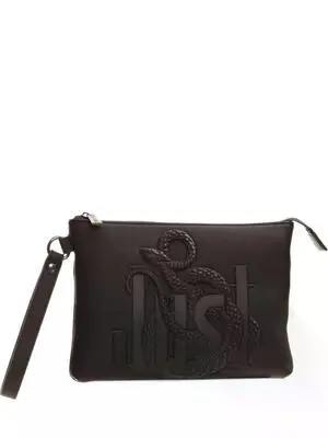 Just Cavalli Snake-embossed Logo-plaque Pouch - Black