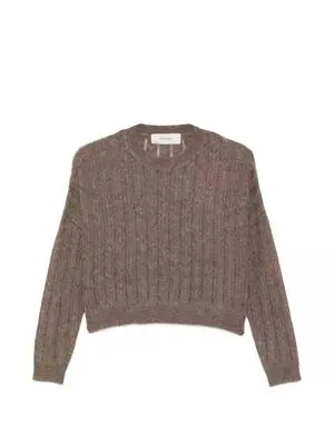 IVORY PARIS Monica Pointelle-knit Cropped Sweater - Brown