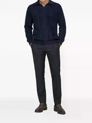 FRANZESE COLLECTION Steve Mcqueen Ribbed-knit Pointed-collar Sweater - Blue