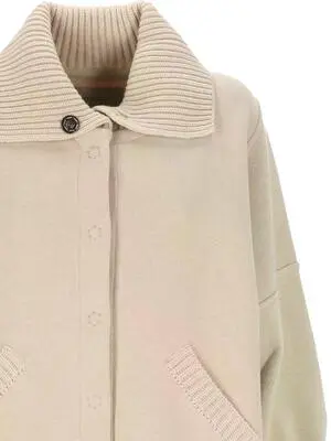 D.exterior Ribbed-knit Collar Button-up Coat