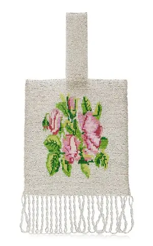 PURA UTZ Exclusive Floral Fringed Beaded Pouch - Silver