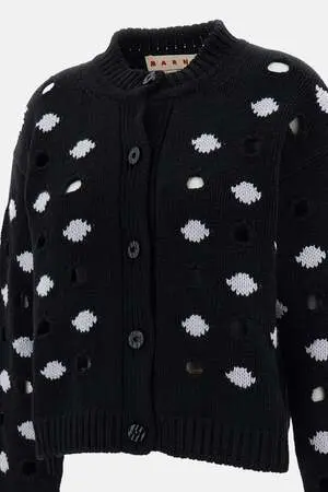Marni Cardigan In Lana E Cashmere Jacquard Traforato