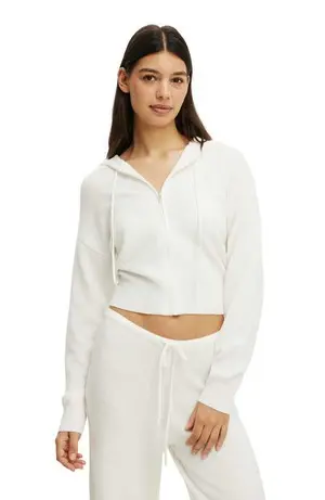 Cotton:on Hooded Zip Up Knit Cardigen - Cloud Dancer