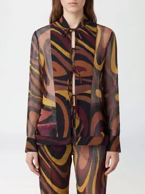 Emilio Pucci Abstract Print Pure Silk Shirt With Ruffle Details - Red
