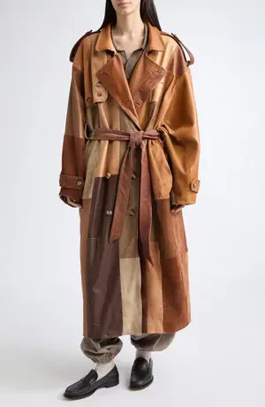 ACT N*1 Patchwork Leather Trench Coat