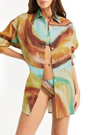 Vitamin A® Playa Vida Linen Cover-up Shirt