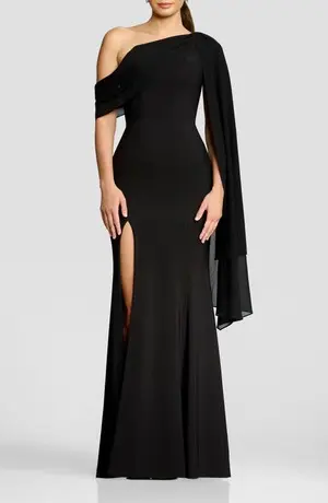 Dress The Population Sera One-shoulder Cape Gown