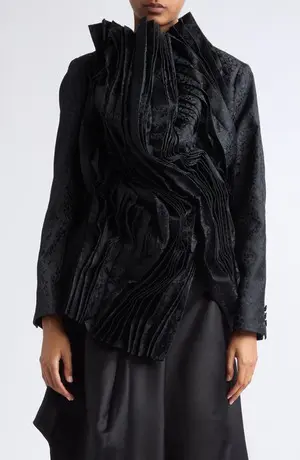Comme Des Garçons Pleated Jacquard Jacket - Black