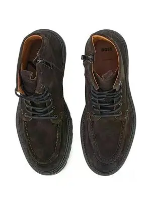 BOSS Lace-up Boots In Suede With Side-zipper