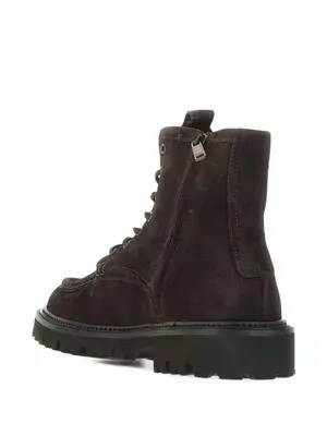 BOSS Lace-up Boots In Suede With Side-zipper