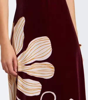 CALA DE LA CRUZ Yves Floral Gathered Velvet Gown