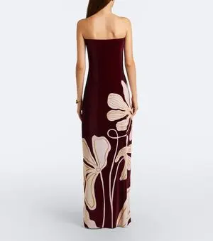 CALA DE LA CRUZ Yves Floral Gathered Velvet Gown