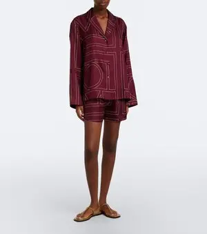 TOTEME Monogram Silk Twill Shorts - Red