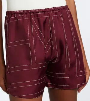 TOTEME Monogram Silk Twill Shorts - Red