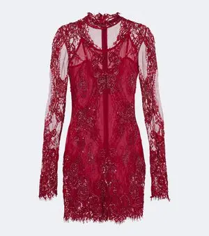 Blumarine Embellished Lace Minidress - Red