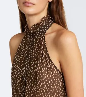 NILI LOTAN Daniella Polka-dot Halterneck Silk Top