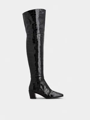 ROGER VIVIER Choc Cuissard Boots In Leather - Black