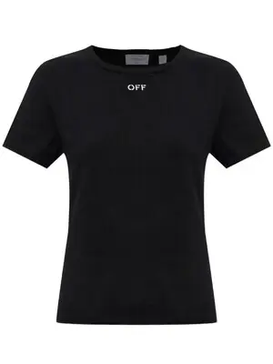 Off-White Ribbed Crew Neck T-shirt Off Stamp