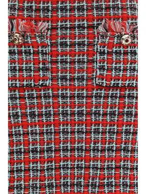 SELF-PORTRAIT Check Knit Midi Skirt With Frayed Edges