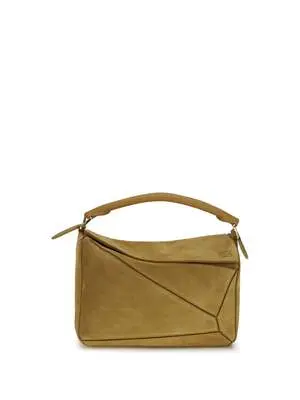 Loewe Loewe Women Small Featherlight Puzzle Suede Handbag Cream