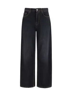 Palm Angels Wide-leg Jeans With Back Logo - Black