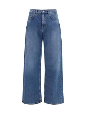 Palm Angels Wide-leg Jeans With Back Logo - Blue