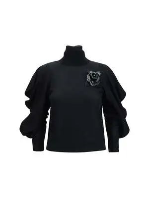 Blumarine High-neck Sweater With Flower Brooch