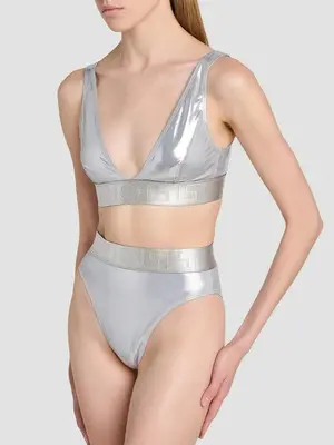 Versace Laminated Metallic Bikini Top