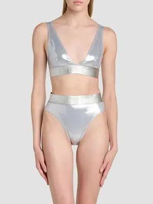 Versace Laminated Metallic Bikini Top
