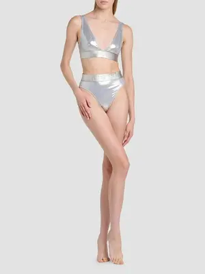 Versace Laminated Metallic Bikini Top