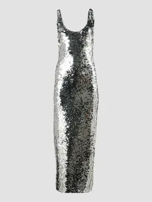 Carolina Herrera Sequined Scoopneck Sleeveless Midi Dress - Silver