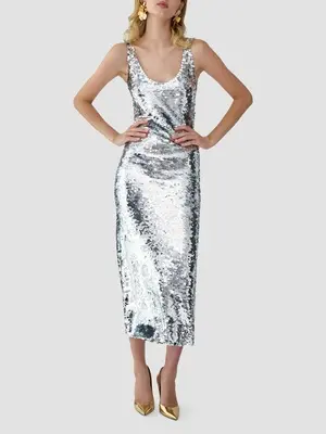 Carolina Herrera Sequined Scoopneck Sleeveless Midi Dress