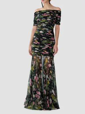 Carolina Herrera Floral Silk Ruched Off-shoulder Gown