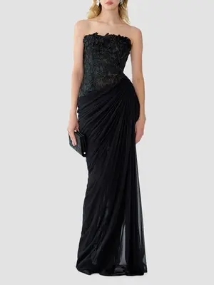 Carolina Herrera Floral Lace Silk Strapless Gown