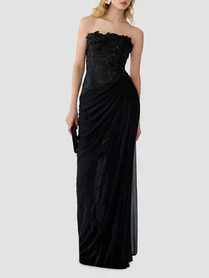 Carolina Herrera Floral Lace Silk Strapless Gown