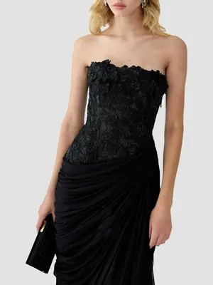 Carolina Herrera Floral Lace Silk Strapless Gown