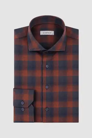 GARNET Regular-fit Melange Plaid Flannel Shirt - Rust