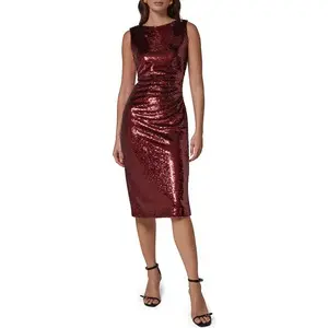 Donna Karan New York Sequin Sleeveless Midi Dress - Red
