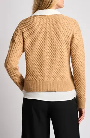 Halogen Honeycomb Stitch Twofer Top - Toasted Sand