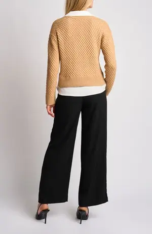 Halogen Honeycomb Stitch Twofer Top - Toasted Sand