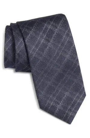 Canali Plaid Silk Tie - Navy