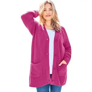 WOMAN WITHIN Shaker Button Front Cardigan Sweater (plus) Raspberry