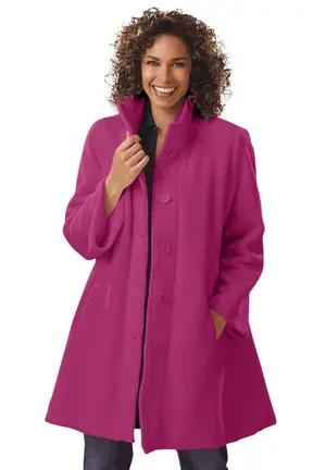 WOMAN WITHIN Fleece Swing Funnel Neck Coat - Raspberry