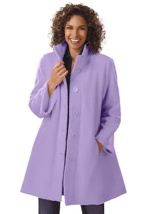 WOMAN WITHIN Fleece Swing Funnel Neck Coat (plus) Soft Iris