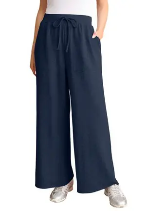 Roaman's Comfort+ Fleece Flared Sweatpants (plus) Navy