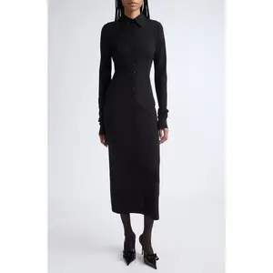 Dolce & Gabbana Long Sleeve Wool Blend Jersey Cocktail Dress - Black